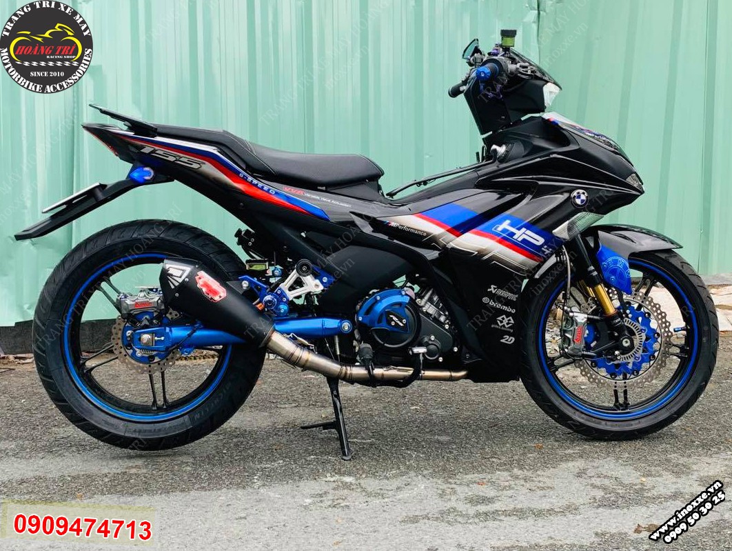 Full set Pô R9 Assen SS Black cổ pô Titan cho Exciter 150, Exciter 155